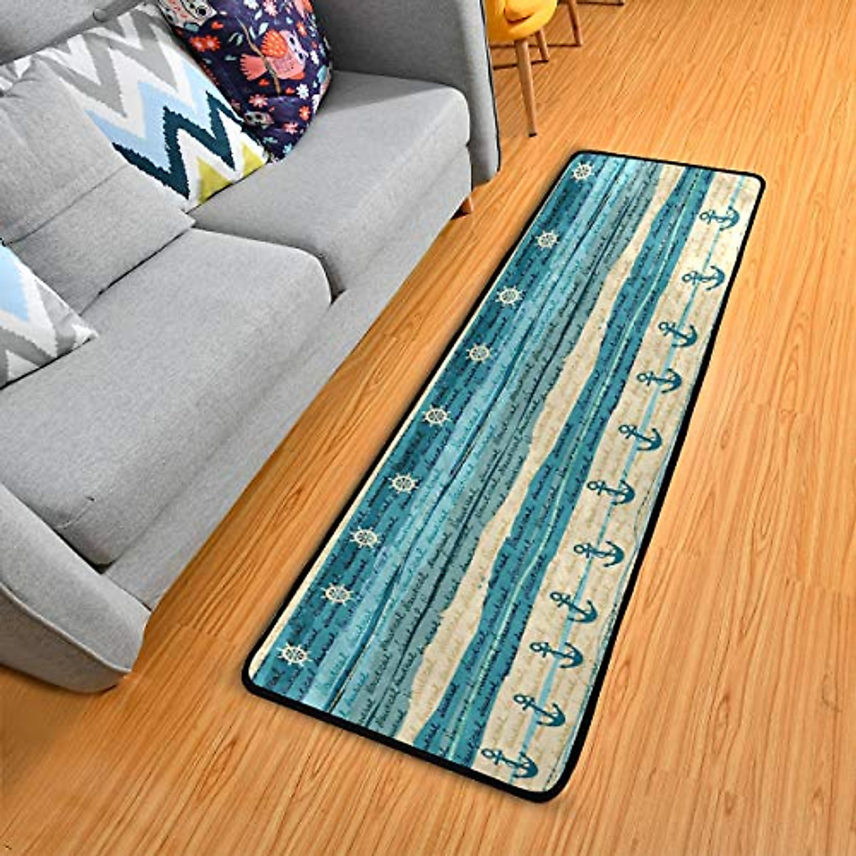 ALAZA Nautical Style Runner Area Rug Non Slip Floor Mat for Hallway Entryway Living Room Bedroom Dorm Home Decor 72x24 inches