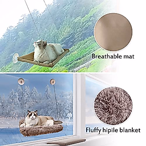 HlinZoom Cat Window Hammock, Cat Window Perch with Fluffy Blanket, Easy to Assemble Cats Window Resting Seat for Sunbathe Indoor