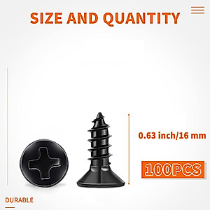 TPOHH 100 PCS #8 X 5/8 Inch Black Oxide Coated Flat Head Phillips Wood Screw, Stainless Steel 18-8 (A2) Fully Threaded 8 X 5/8'' Multipurpose Screws