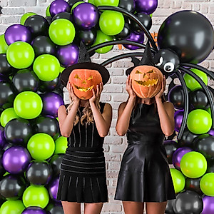 Halloween Balloon Arch Garland Kit with Big Spider DIY Balloons, Matte Black Lime Green Purple Metallic Latex Balloons Garland with Eye Balloons for Halloween Party Home Garden Outdoor Decorations