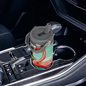 BWQJKUO Large Capacity Car Cup 30 Oz Stainless Steel Tropical Flamingo Printed Travel Mug Leak-proof Flip Straw Tumbler with Handle,keeps Cold Or Ho