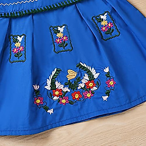 Aalizzwell Infant Baby Girl Embroidered Dress Ethnic Wear Short Sleeve Sundress Blue 6-12 Months