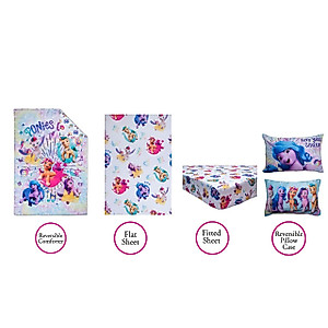 My Little Pony 4 Piece Toddler Bedding Set - includes Quilted Comforter, Fitted Sheet, Top Sheet, and Pillow Case Character Design for Toddler Bed