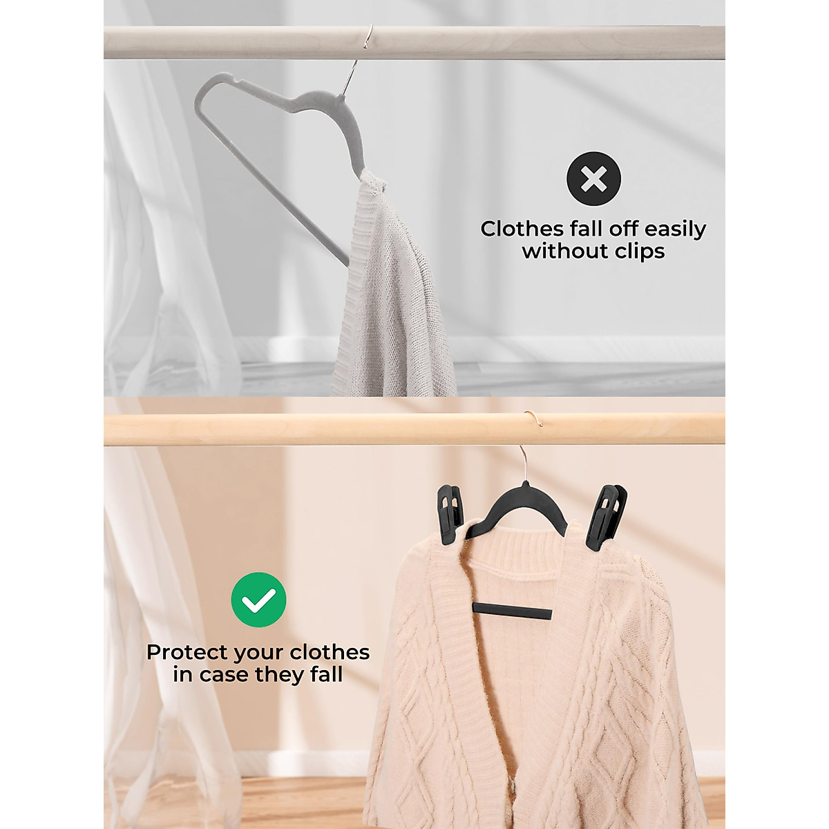 COZYMOOD Velvet Hanger Clips for Pants 24 Pack, Durable Clothes Hanger Clips for Velvet Hangers, Multi-Purpose Velvet Clips for Hangers, Black Velvet Hanger Clips for Baby Clothes