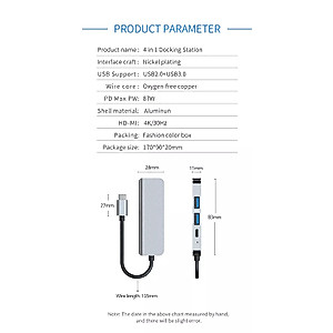 USB C to HDMI Multiport Adapter，USB-C Multi-Port Hub with 4K HDMI Output, 1 USB 3.0, 1 USB 2.0, Type C Power Delivery Port，Compatible with MacBook Ipad HP Dell XPS and More Type C Device