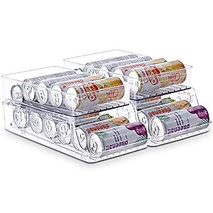 2 Pack Soda Can Organizer Dispenser for refrigerator, Clear Refrigerator Organizer Bins, 2 Tier Automatic Rolling Beverage Beer Soda Can Holder for Fridge, Pantry, Cabinets, Freezer, BPA Free