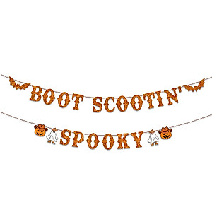Boot Scoot Spooky Banner for Western Halloween Decorations, Vintage Western Ghost Halloween Decorations, Western Halloween Banner for Halloween Spooky Decorations, Halloween Cowboy Boo Decorations