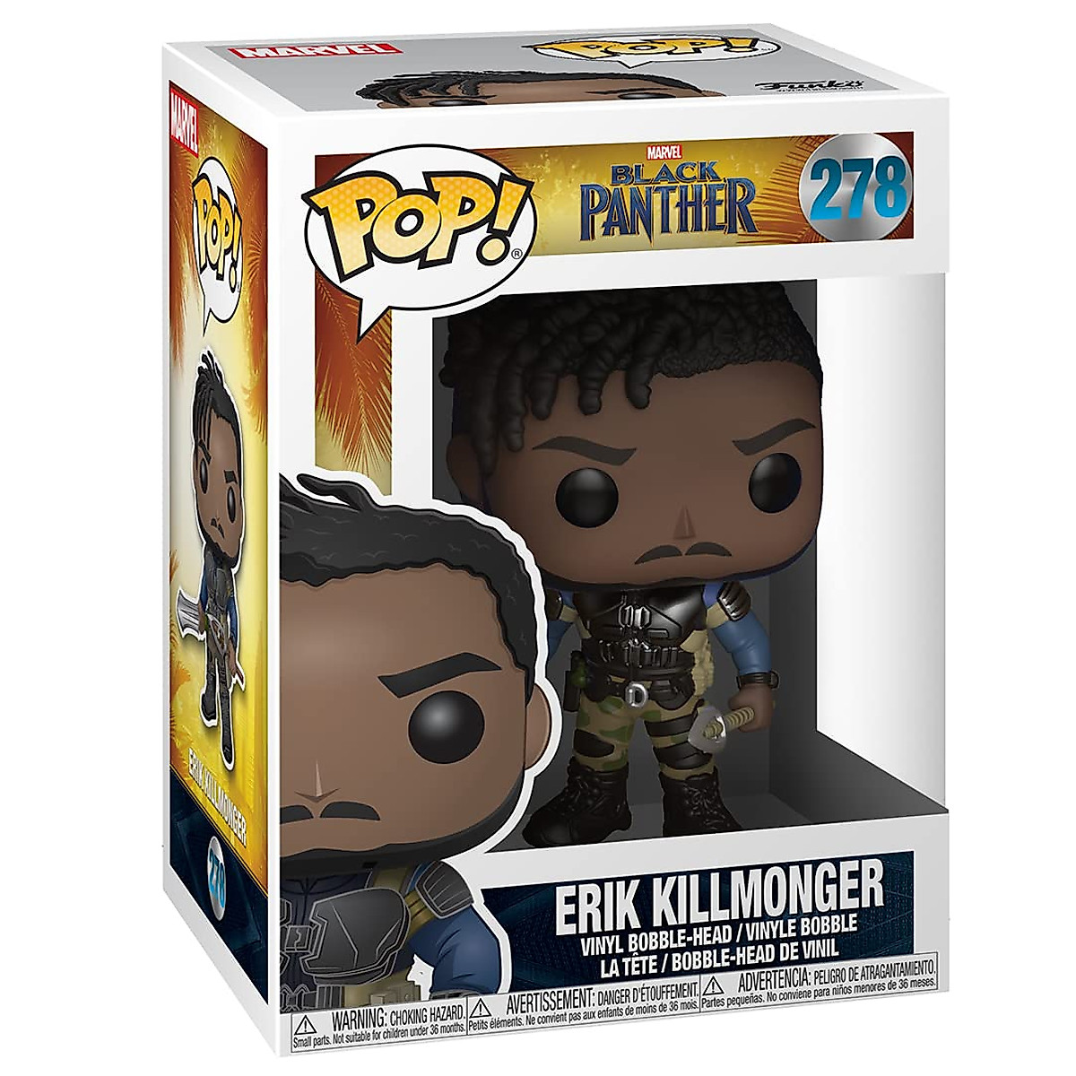 POP Marvel: Black Panther Unmasked Erik Killmonger Funko Pop Vinyl Figure Bundled Multicolored 3.75 inches