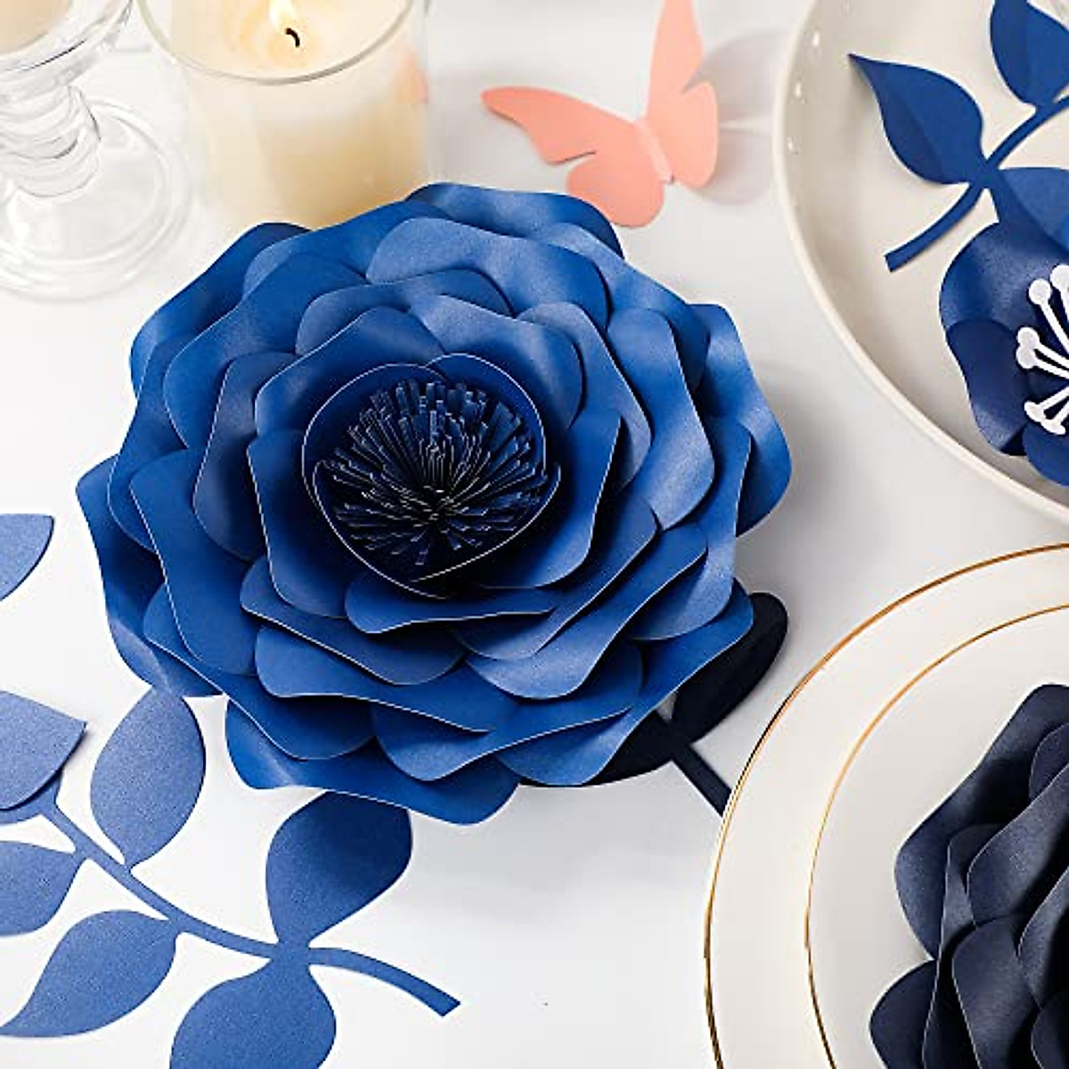 Fonder Mols Giant 3D Paper Flowers Decorations for Wall (Navy Blue & Pink, Set of 16), Baby Boy Shower, Nautical Wedding & Bridal Shower, Shark Birthday Party Photobooth Backdrop(NO DIY)