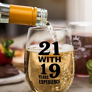 40th Birthday Gifts for Women and Men Wine Glass - Funny 21 with 19 Years of Experience Gift Idea for Mom Dad Husband Wife – 40 Year Old Party Supplies Decorations for Best Friend, Him, Her - 15oz