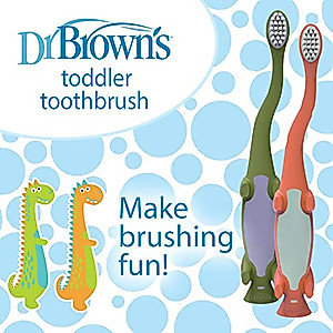 Dr. Brown's Baby and Toddler Toothbrush, Green and Orange Dinosaur 2-Pack, 1-4 Years