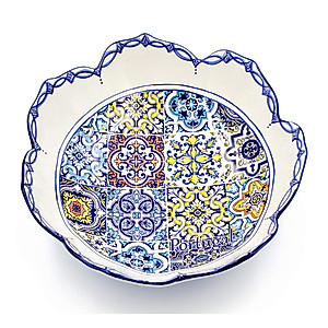 Hand-painted Traditional Portuguese Ceramic Tulip Salad Bowl (Blue)
