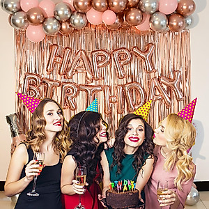 Rose Gold Birthday Decorations for Women, Girls Birthday Princess Party,Happy Birthday Banner,Pink Gold Bachelor Party Balloon Happy Birthday Decoration Party Supplies (rose gold)