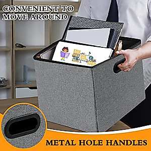 Babion 15 Inches Storage Ottoman Cube, Footrest Stool with Metal Hole Handles& Lid, Folding Storage Ottoman, Box Chest with Foam Padded Seat, Cube Ottoman with Storage, Linen Square(Dark Grey,2pcs)