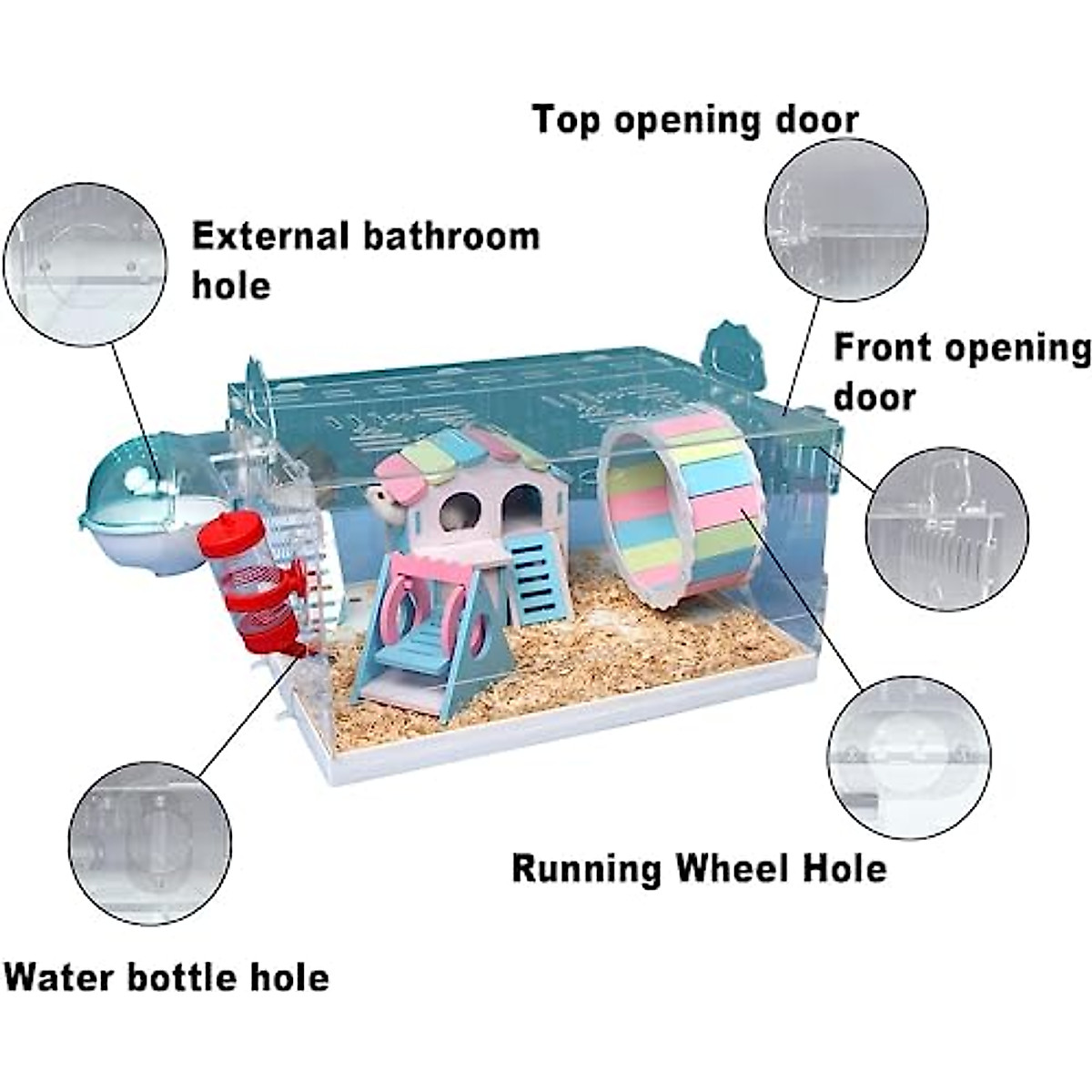 Hamster Transparent Tray Cage Acrylic Single Layer Villa Simple Cavie Guinea Pig Cage Pet Houses Habitats Supplies for Hamster Gerbils Dwarf Hamster Rat Guinea Pig (11.8 * 7.9 * 5.9)
