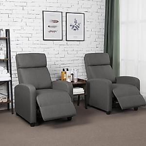 Topeakmart Fabric Recliner Sofa Push Back Recliner Chair Adjustable Modern Single Reclining Chair Upholstered Sofa with Pocket Spring Living Room Bedroom Home Theater Light Grey