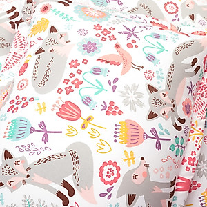 Lush Decor Pixie Fox Reversible Comforter Set, 5 Piece Set, Twin XL, Pink & Gray - Kids Bedding with Sheet Set - Comforter Set for Girls - Toddler Bedding - Floral & Hearts - Woodland Bedroom Decor