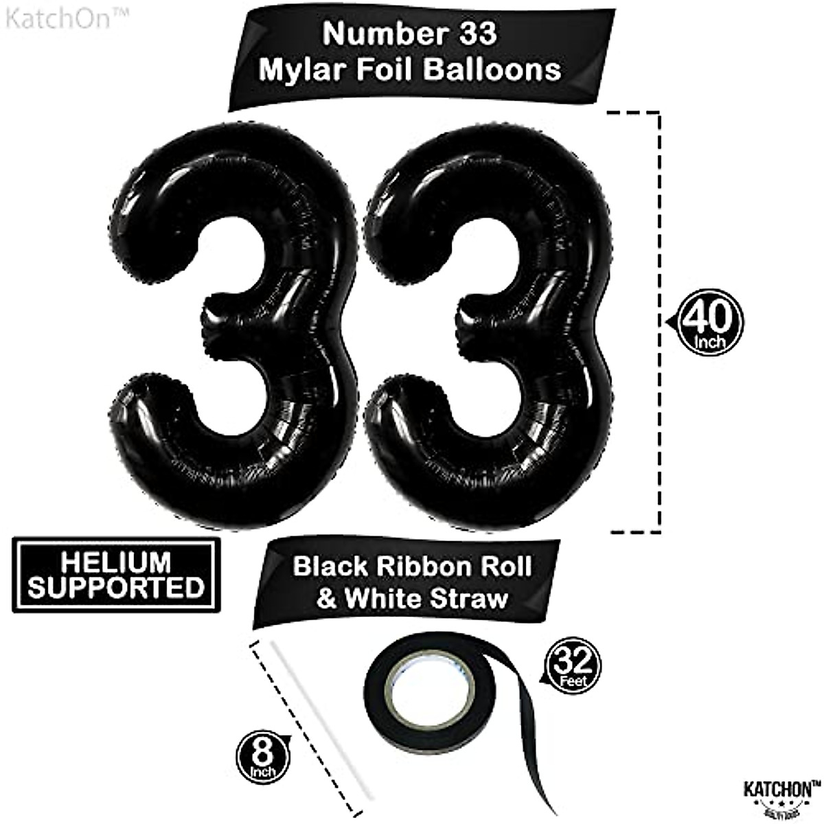 Giant, Black 33 Balloon Numbers - 40 Inch, 33 Birthday Decorations for Men | Black Number 33 Balloons | Happy 33 Birthday Decorations for Women | 33rd Birthday Balloons, 33 Year Anniversary Decor