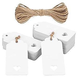 100Pcs Hollow Heart Tags,Gift Tags with String,Valentine Gift Tags,Kraft Paper White Tags,Blank Heart Shaped Gift Tags for Valentine's Day,Wedding,Baby Shower,Birthday Party Favors,Gift Wrap Tags