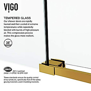 VIGO Adjustable 56-60" W x 74" H Elan Frameless Sliding Shower Door with Clear Tempered Glass, Reversible Handle in Matte Brushed Gold