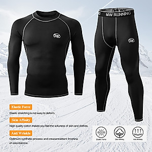 MeetHoo Men's Compression Base Layers Long Johns Winter Gear with Fleece Lined for Skiing Black