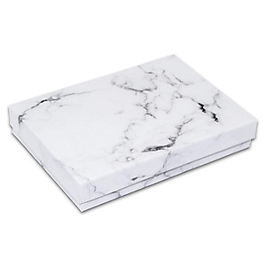 TheDisplayGuys - 25-Pack #53 Cotton Filled Cardboard Paper Jewelry Box Gift Case - Marble White (5.4" x 3.9" x 1.0") - for Gifting, Shipping or Storage