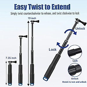 WLPREOE Selfie Stick + Camera Float Accessories Kit for GoPro,19” Waterproof Hand Grip Extension Portable Adjustable Monopod Pole for GoPro Hero 11 10 9 8 MAX 7 Black Silver White/6/5 Black/5S/4/3