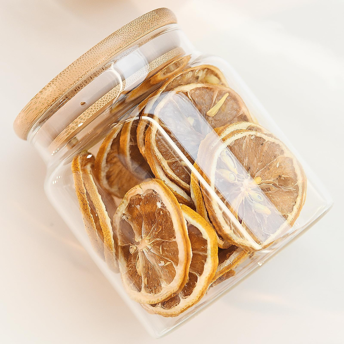 Custde 17.6 fl oz Glass Storage Containers with Lids, Candy Jar with Lid, Glass Food Storage Containers for Kitchen Counter, Pantry, Decorative Jar for Coffee, Sugar,Tea, Cute Jar (Bamboo 17.6 FL OZ)