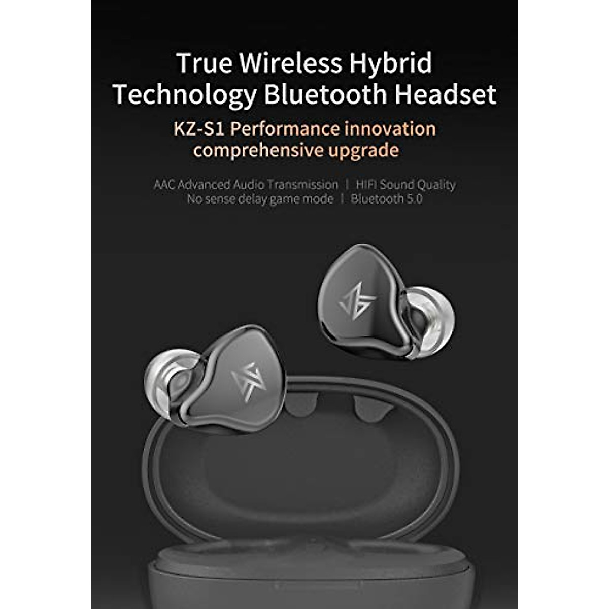 TWS True Wireless Bluetooth 5.0 Earbuds with Microphone,KZ S1D Dynamic Hybrid Dual Driver in Ear Earphones, 3D Stereo Sound Headsets Sports Running Headphones for Cell Phone (White)