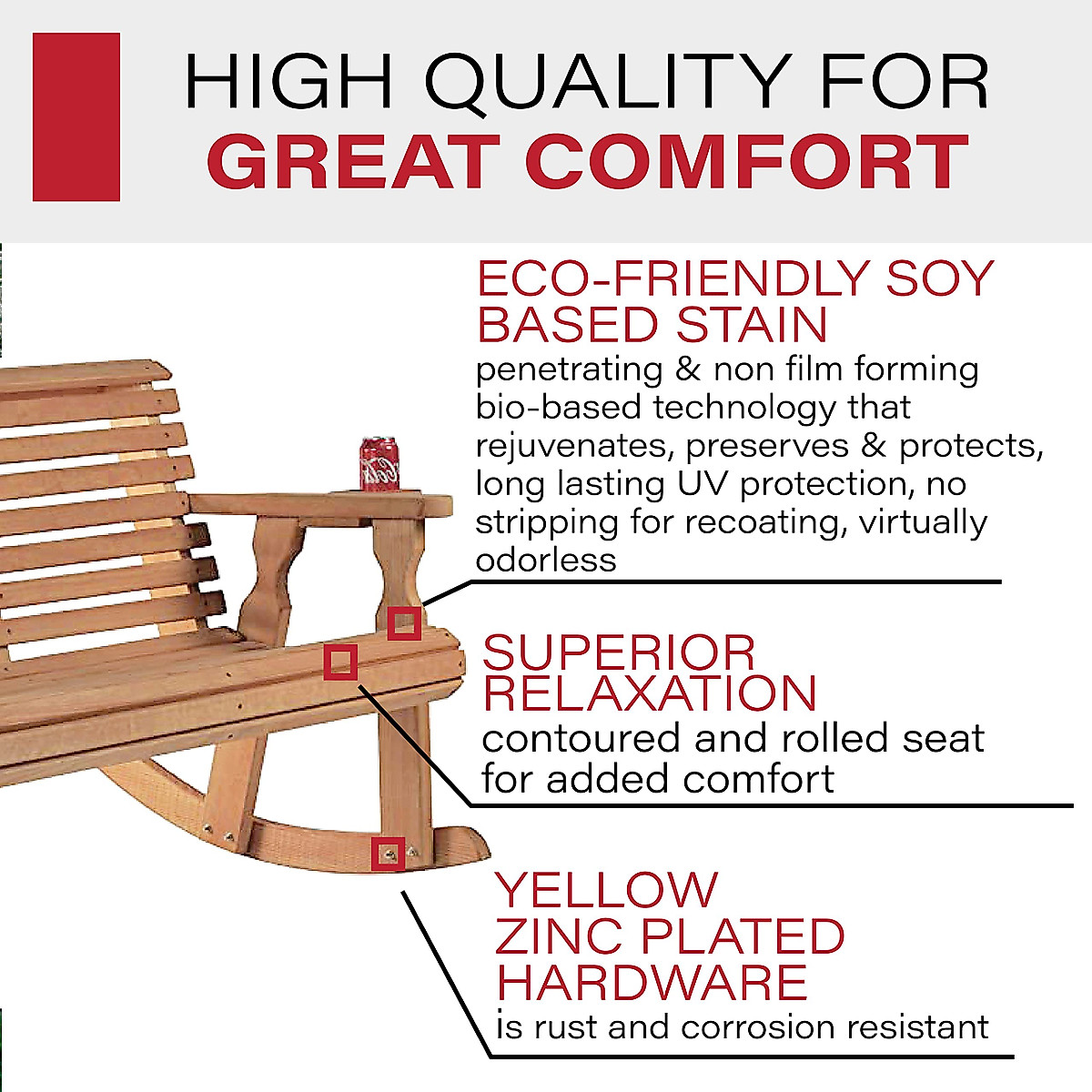Amish Casual Heavy Duty 800 Lb Roll Back Pressure Treated Double Rocker with Cupholders (Cedar Stain)
