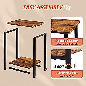 WLIVE End Table, 2-Tier Small Side Table with Open Storage, Narrow Side Stand for Bedroom, Living Room, Couch, Modern End Stand with Sturdy Metal Frame, Sturdy Easy Assembly,Rustic Brown (1 Pack)