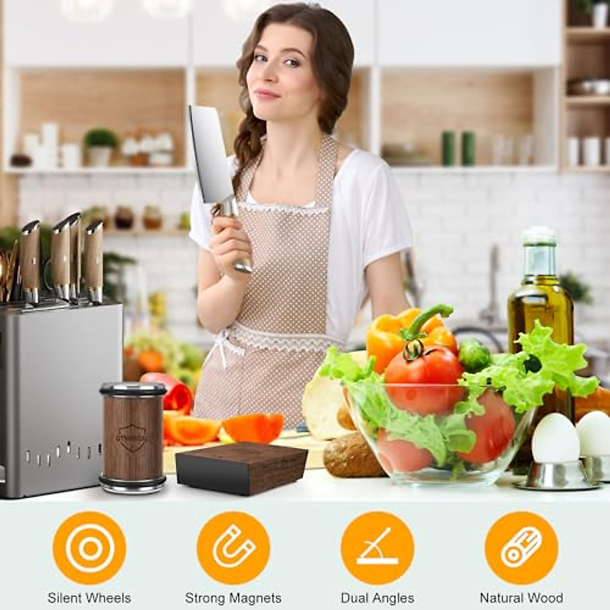 Rolling Knife Sharpener Kit, Roller Knife Sharpener with Industry Diamonds and Ceramic Discs, Knife Sharpening Tool for Kitchen Knives with 15 & 20 Degrees, Full Knife Sharpener