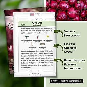 Sow Right Seeds - Red Creole Onion Seed for Planting - Non-GMO Heirloom Packet with Instructions to Plant a Home Vegetable Garden