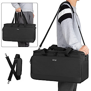 LoDrid Large Cable File Bag with Inside Padded Bottom and Detachable Dividers, DJ Bag with Multiple Pockets for 15.6” Laptop, DJ Gear, Sound Instrument, and Music Equipment, Black