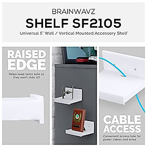 BRAINWAVZ 5” Small Floating Shelf, Adhesive & Screw in, for Bluetooth Speakers, Cameras, Plants, Toys, Books & More, Easy to Install Shelves (Shelf SF2105, White)