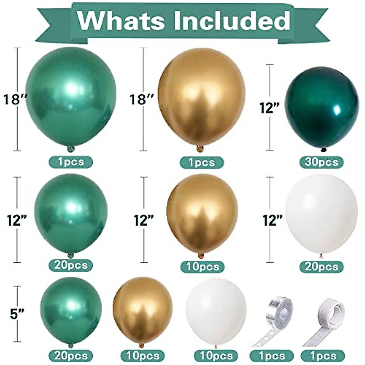 18Inch Jungle Safari Wild One Metal Green Gold Balloons Balloon Garland Arch Kit, Green Gold Metal White Balloons, Jungle Safari Wild One Birthday Baby Shower Wedding Party Decorations for Boy