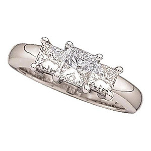 Jewels By Lux 14kt White Gold Womens Princess Diamond 3-Stone Bridal Wedding Engagement Ring 3/4 Cttw in 4 Prong Setting (I2 Clarity; J-K Color)