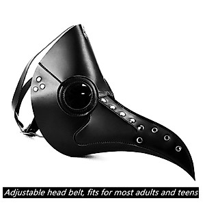 Ni-JASW Black PU Leather Plague Doctor Mask Halloween Bird Black Death Costume Mask Crops