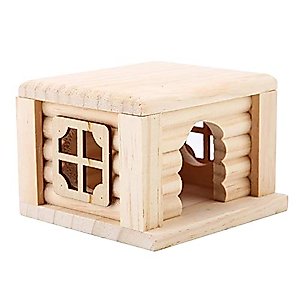 Pet Hamster House, 100% Wood Odorless Home Openwork Lace Window DIY Hideout Hut Play Nest Toy Viewing Room Living for Small Squirrels Gerbils Hamsters Golden Bears