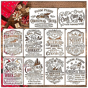 10 Pieces Christmas Stencils Reusable, 8 X 11 Inch Holiday Farm Fresh Christmas Tree Stencils for Painting on Wood Sign DIY Crafts Fabric Canvas Winter Decor (10pcs A4 chrismtas-old)