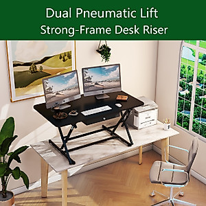 Lubvlook Standing Desk Converter, 42 x 24 Inches Height Adjustable Sit Stand Desk Riser for Dual Monitors with Drawer, Black