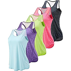 5 Pack Women's Workout Tops, Athletic Racerback Tank Tops for Women, Mesh Sleeveless Shirts Yoga for Gym Running (Set 3, Small)