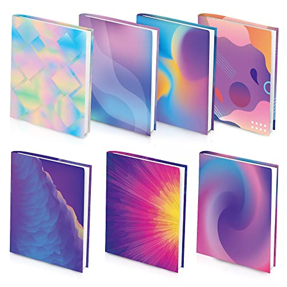 Neon Pattern Book Covers, Feela 7 Pack Stretchable Jumbo Fabric Book Covers, Washable Durable Reusable Nylon Book Covers, for Hardcover Textbooks Notebooks up to 9”x11”