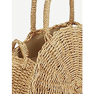 Teeya Straw Crossbody Bag Women Weave Shoulder Bag Round Summer Beach Purse and Handbags, Khaki, Medium
