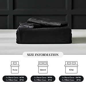 WARMDERN Black Velvet Duvet Cover King Size Flannel Duvet Cover Bedding Sets, 3pcs Ultra Soft Luxury Textured Modern Crystal Velvet Duvet Covers with Zipper Closure(Black, King)