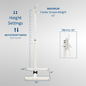 VIVO Height Adjustable TV Floor Stand for 13 to 50 inch Screens up to 44 lbs, LCD LED OLED 4K Smart Flat and Curved Monitor Panels, Max VESA 200x200, White, STAND-TV07-W