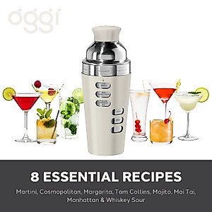 OGGI Dial A Drink Cocktail Shaker-23oz Stainless Steel Shaker, 8 Recipes, Stainless Steel Lid has Built In Strainer, Ideal Cocktail Mixer, Martini Shaker, Margarita Shaker & More, Stainless