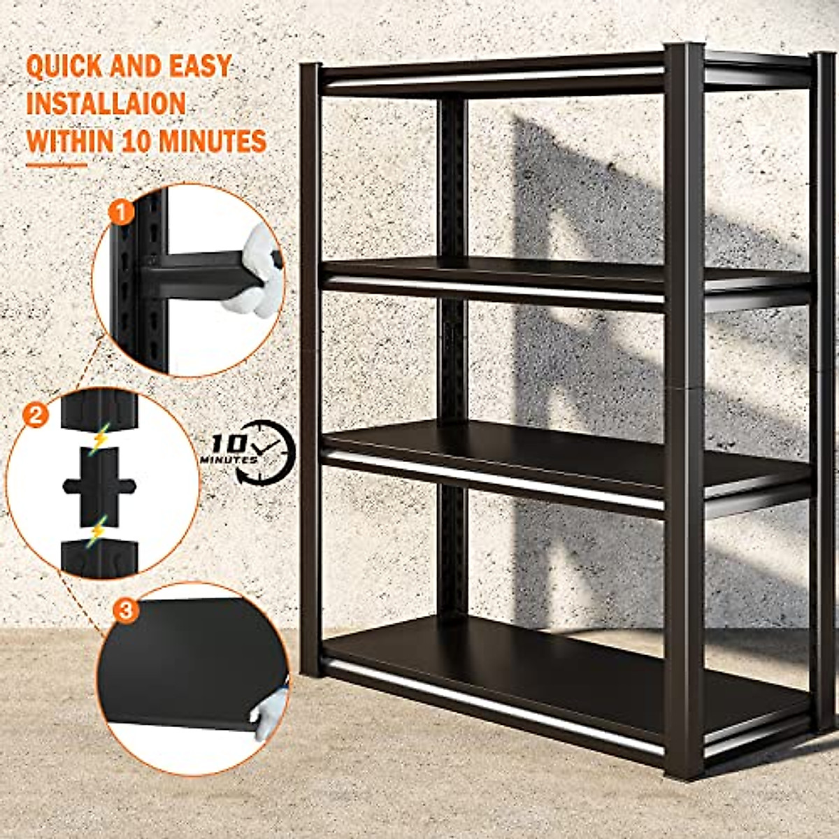 Raybee Garage Shelving Heavy Duty, 40" Wide Garage Storage Shevles Heavy Duty Shelving, Adjustable 4 Tier Metal Shelving, Garage Shelves Heavy Duty Shelves, Industrial Storage Rack, 40" W x19 D x57 H