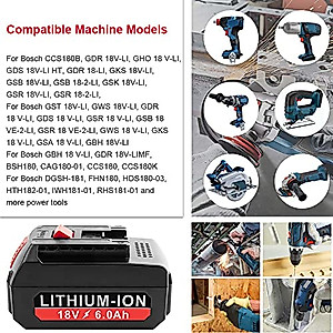 [2Pack] 18V 6.0 Ah! HIGH-Output Battery for Bosch 18V Battery Lithium BAT609 BAT609G BAT610G BAT611 BAT612 BAT618 BAT618G BAT619 BAT619G BAT622 BAT620