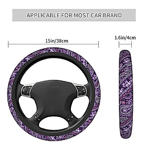 Purple Elephant Steering Wheel Cover Women Girl Car Accessories Interior Universal 15 Inch Auto Anti-Slip Steering Wheel Protector for Truck SUV Sedan